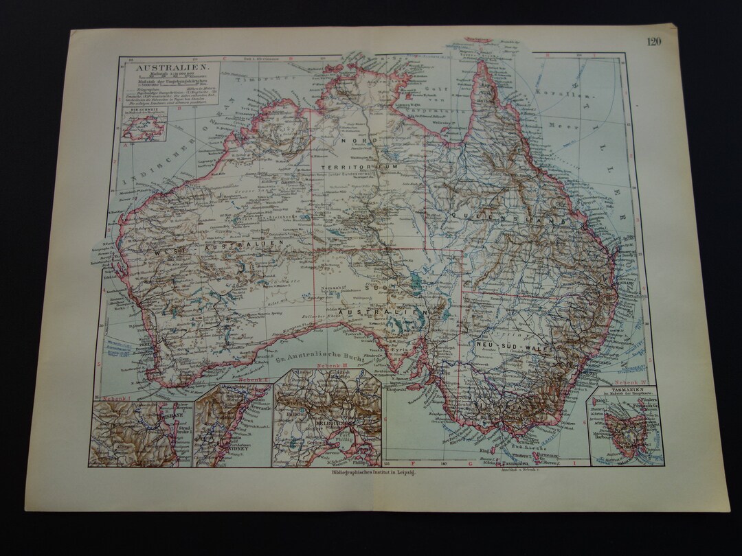 AUSTRALIA Old Map 1913 Very Detailed Antique Map of Australia ...