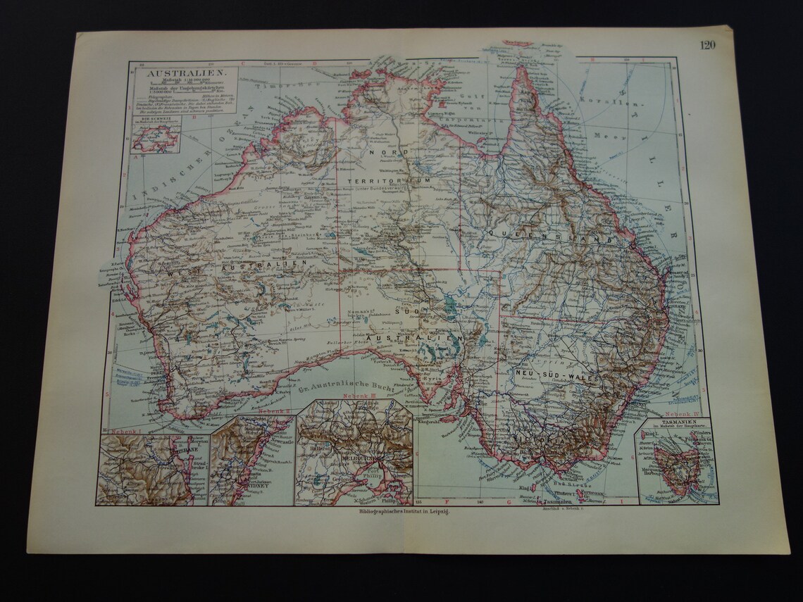 AUSTRALIA Old Map 1913 Very Detailed Antique Map of Australia | Etsy