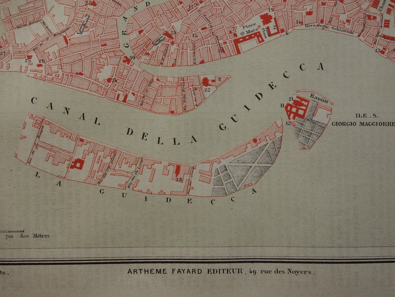 1877 VENICE Old Map of Venice Italy Lovely Original Antique - Etsy