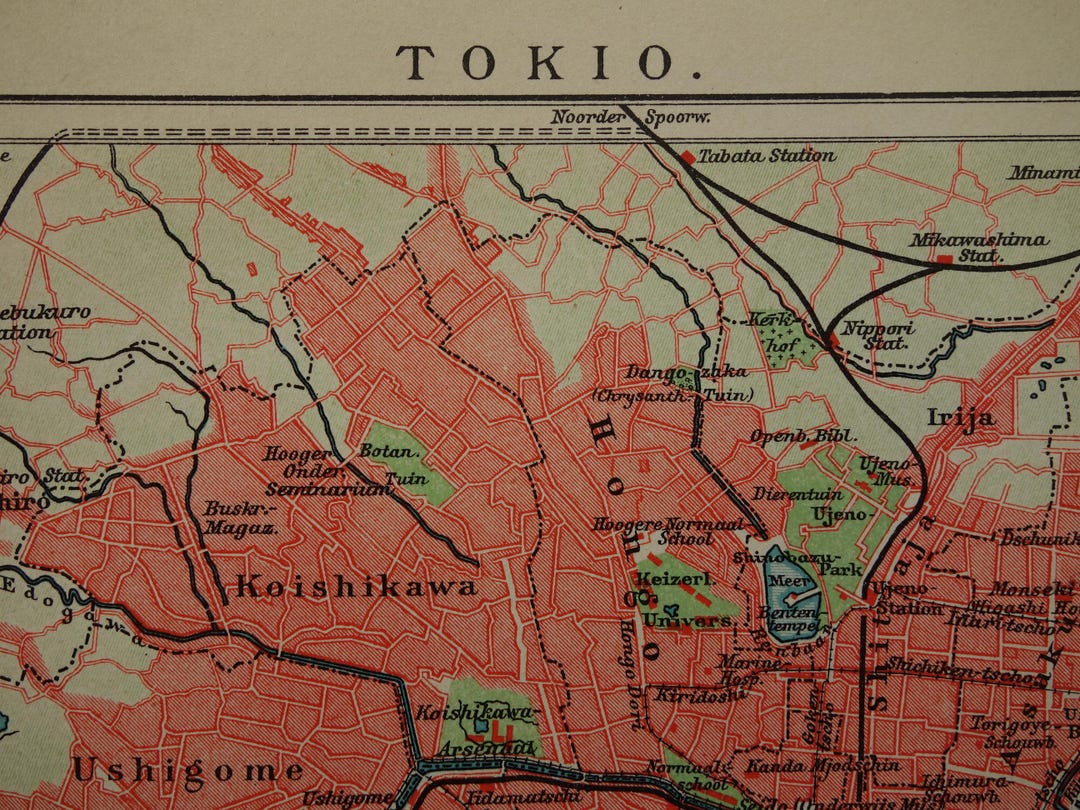 TOKYO Old Map of Tokyo Japan 1911 Original Antique City Plan About ...