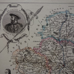 1856 CHARENTE Old Map of Charente Department Original Hand-colored ...