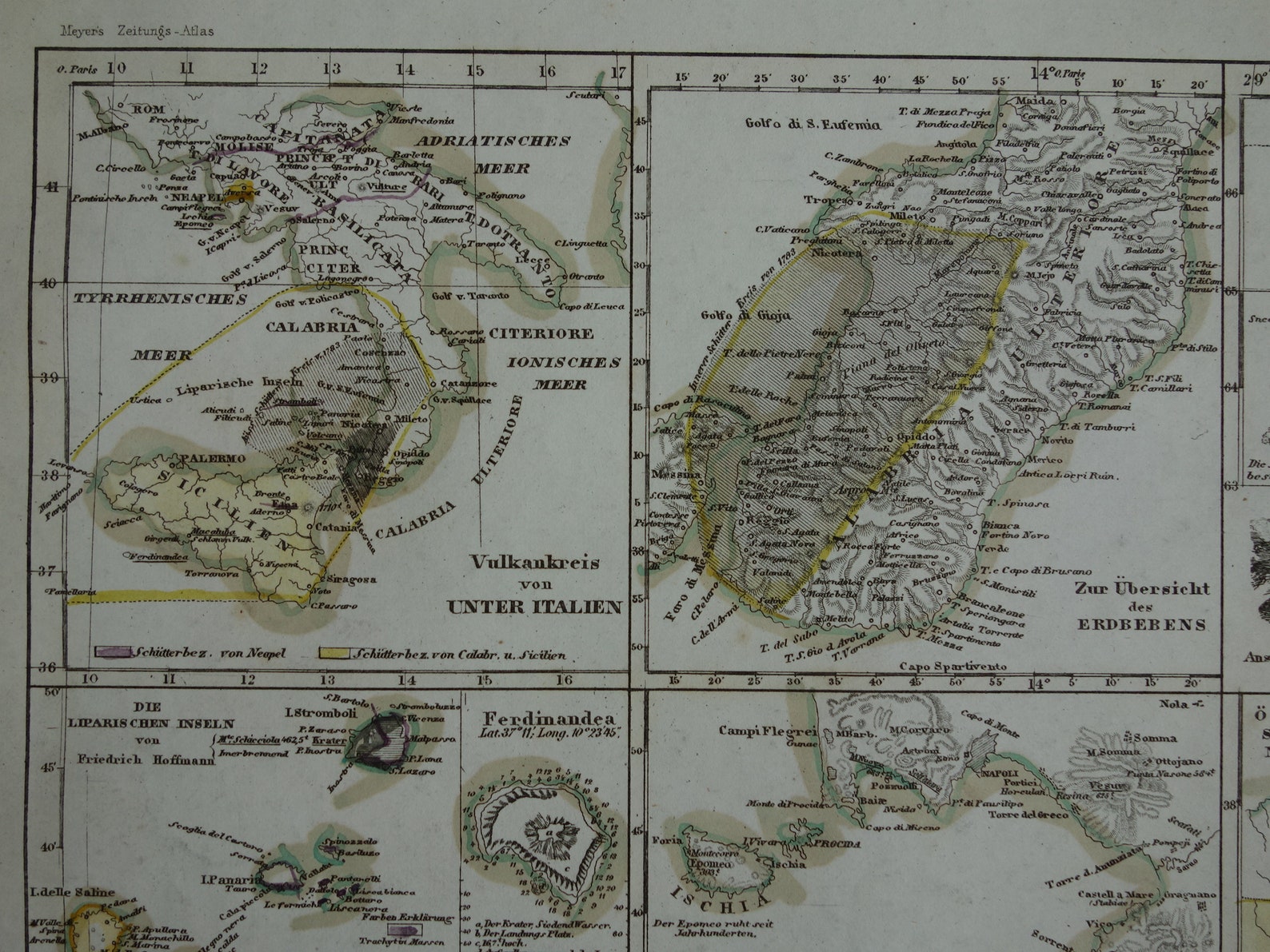 VOLCANO Old Print of Volcanoes Around Atlantic 1851 Original Antique ...