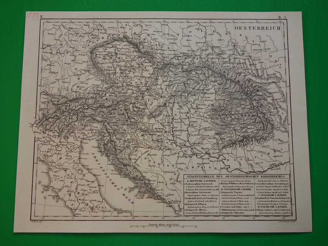 Vintage Map of Austria Hungary Original 170 Years Old Print of Austrian ...