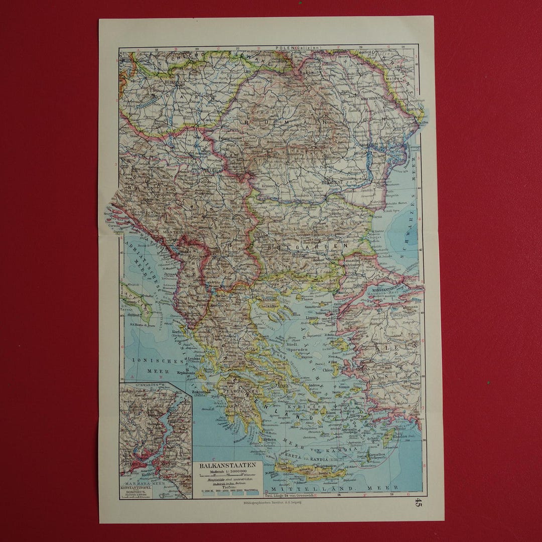 Old Map of the Balkans 1931 Antique Vintage Print About Greece Bulgary ...