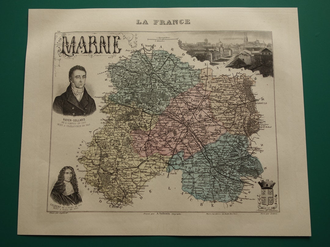 1886 Antique Map of MARNE Departement France Beautiful Old - Etsy