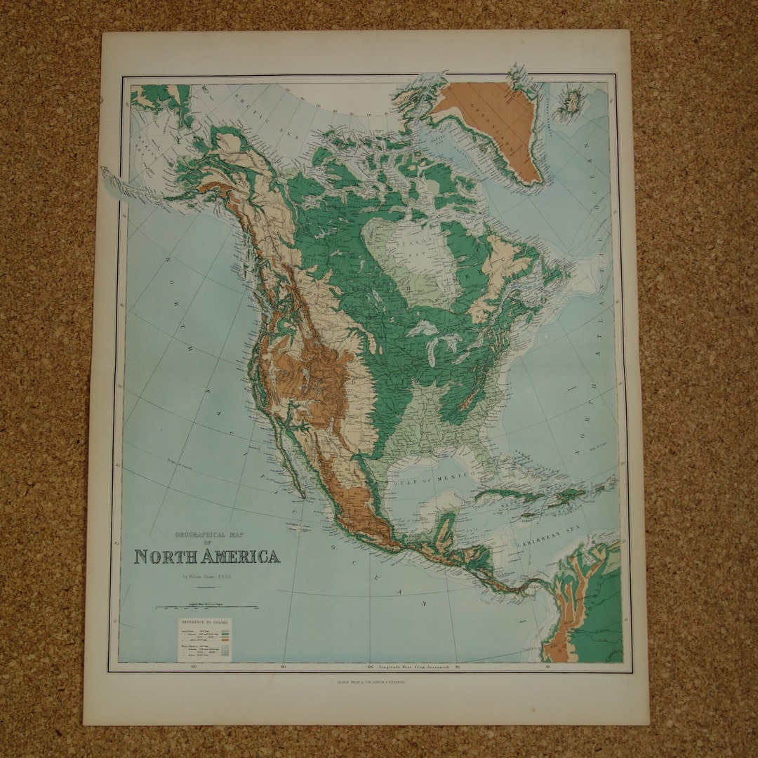 1890 NORTH AMERICA Map LARGE Original Antique Poster Map of the Usa ...