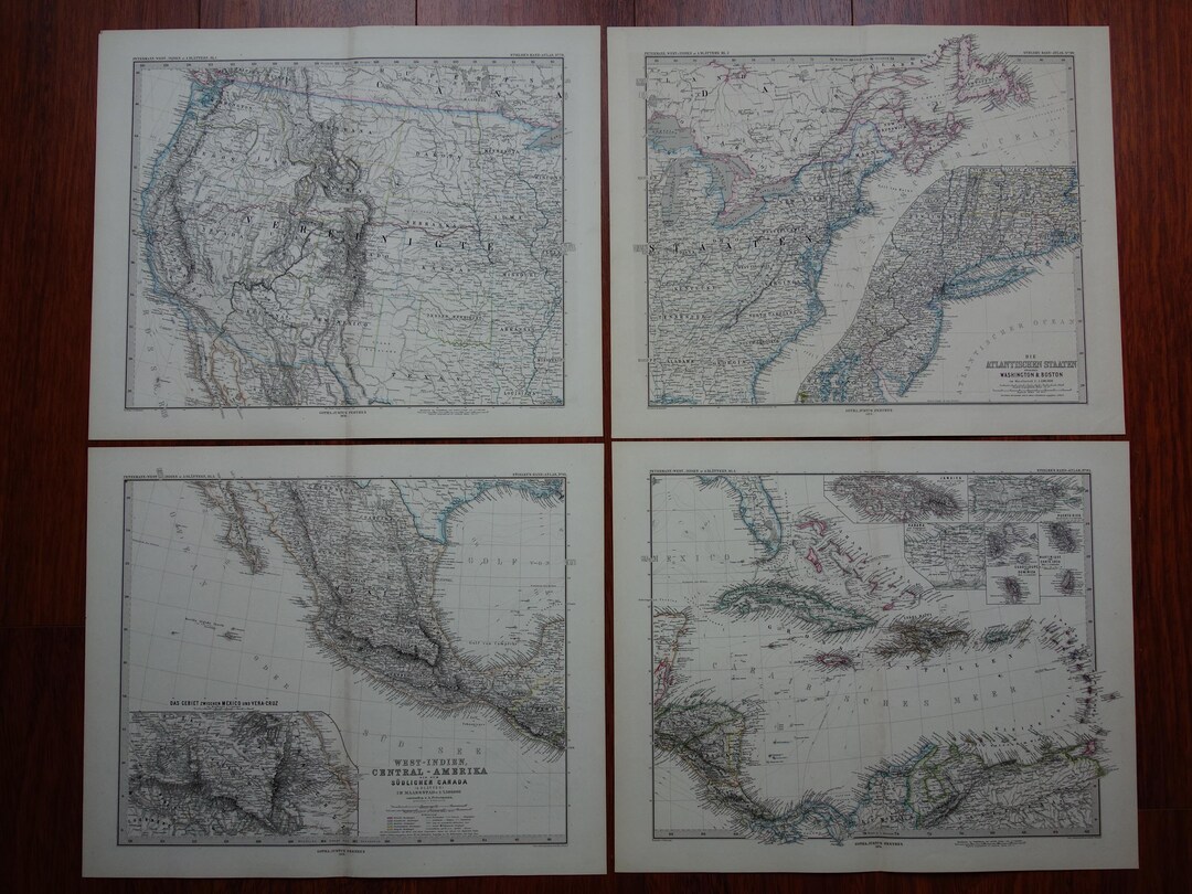Old USA Map LARGE 1879 Original Antique Poster Print of the US Mexico ...