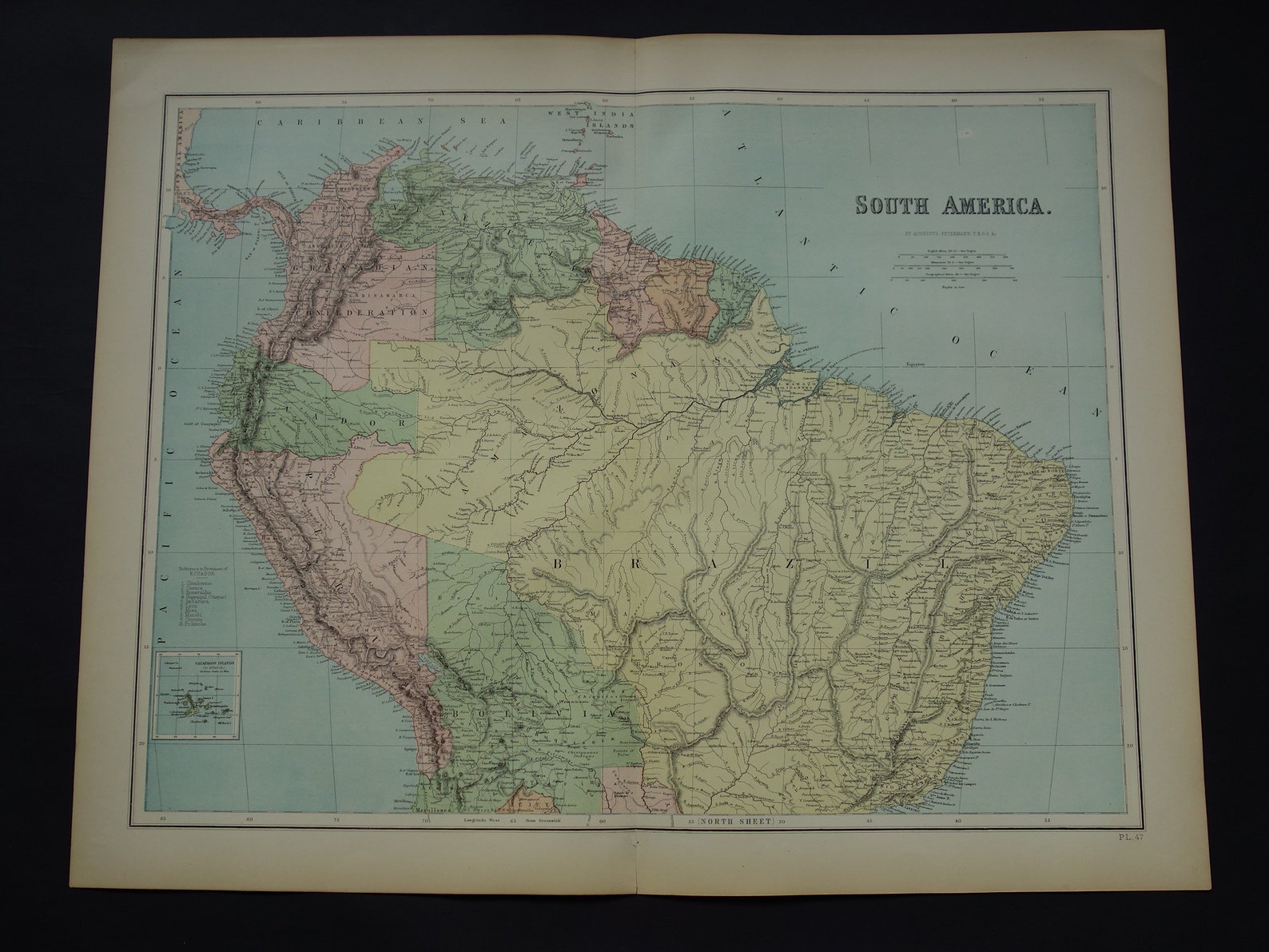 Large Antique SOUTH AMERICA Map 1878 Original Old English - Etsy
