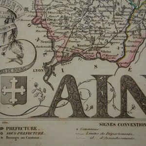 1851 Antique Map of Ain Departemnt France - Beautiful Old Hand Colored ...