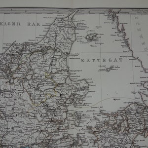 DENMARK Old Map of Denmark and Holstein 1877 Original Large Antique ...
