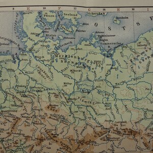 Old Height and River Map of Europe 1905 Original Antique Print Rivers ...