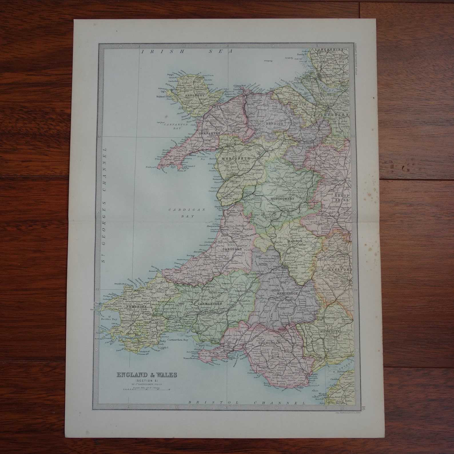 WALES Vintage Large Map of England and Wales 1890 Original Old - Etsy