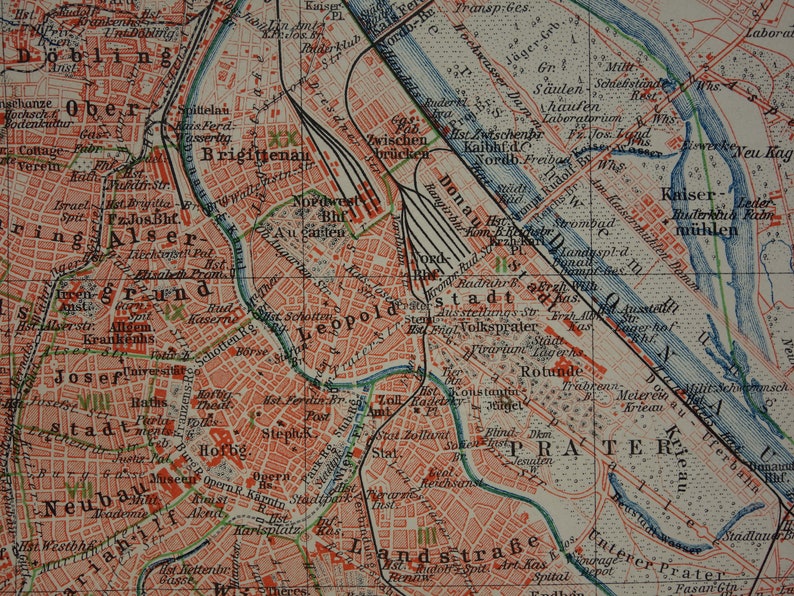 VIENNA Old Map of Vienna City Plan 1905 Original Antique Detailed Print ...