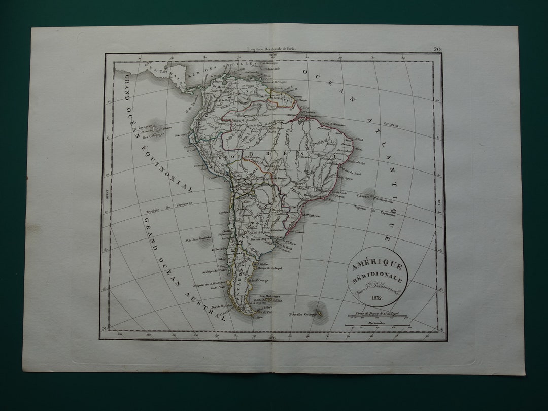 SOUTH-AMERICA Antique Map 1832 Genuine Old French Poster/print of South ...