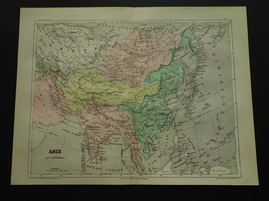 ASIA Old Map of Asian Continent 1858 Original Antique Hand-colored ...