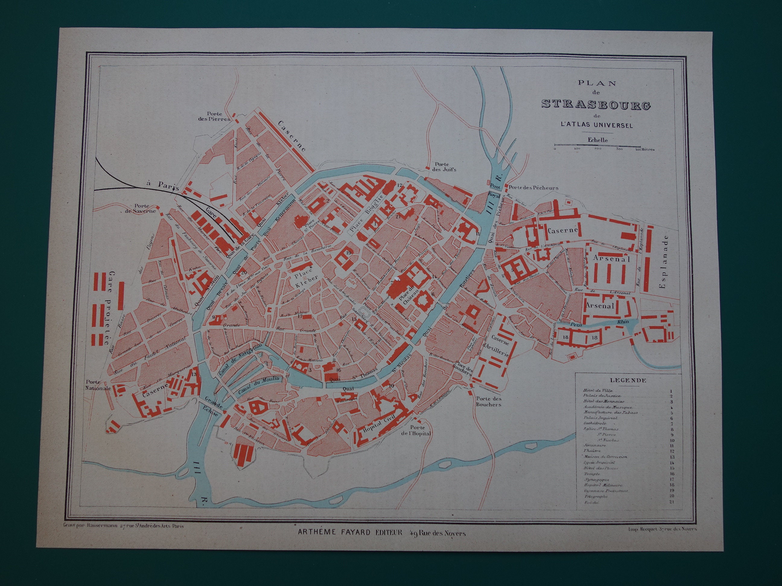Strasbourg Old Map of Straßburg - Original 1877 Antique Print of ...