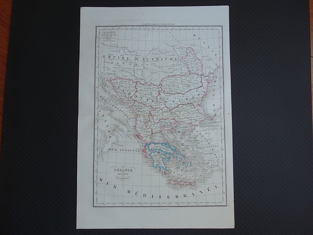 170+ Years Old Map of European Turkey and Greece in 1849 Original Old ...