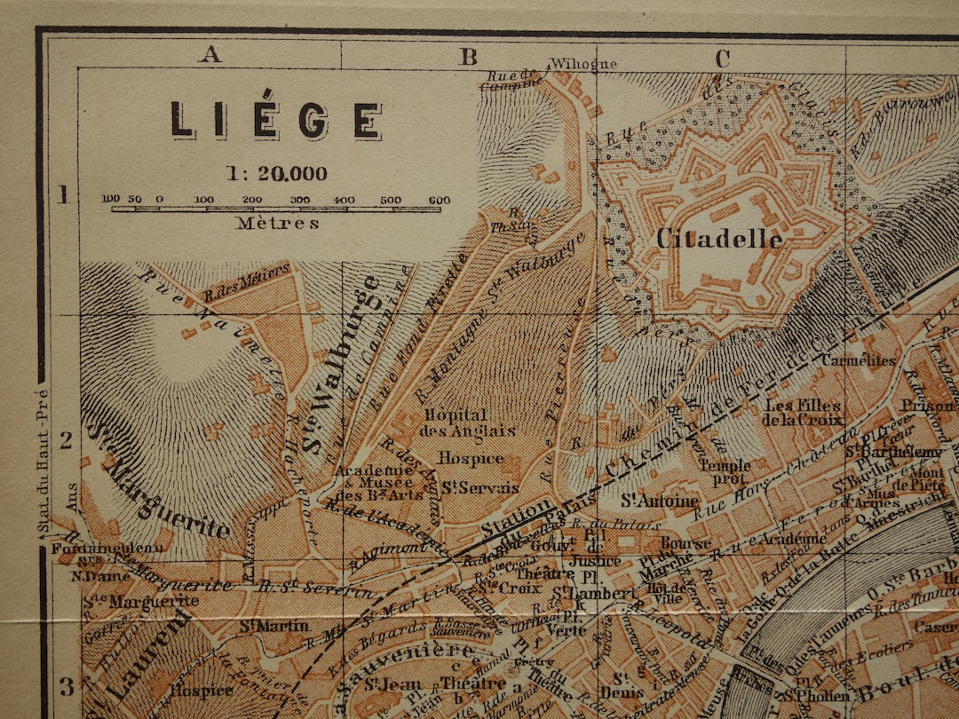 Over 120 Years Old Map of Liège Belgium 1904 Antique City Plan Liege ...