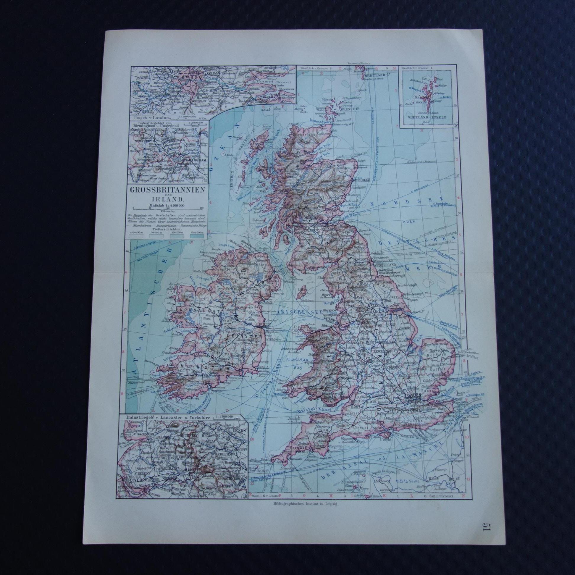BRITISH ISLES Map 1913 Detailed Old Vintage Print of Great Britain and ...