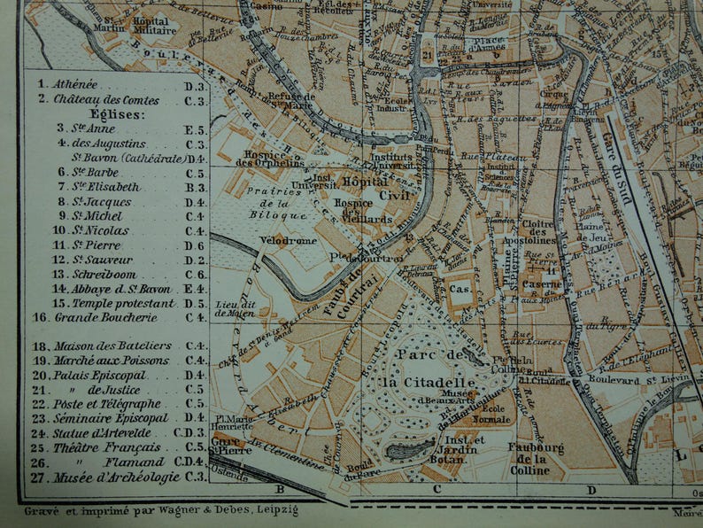 Antique Map of Ghent 1910 Original 110+ Years Old City Plan Gent Gand ...
