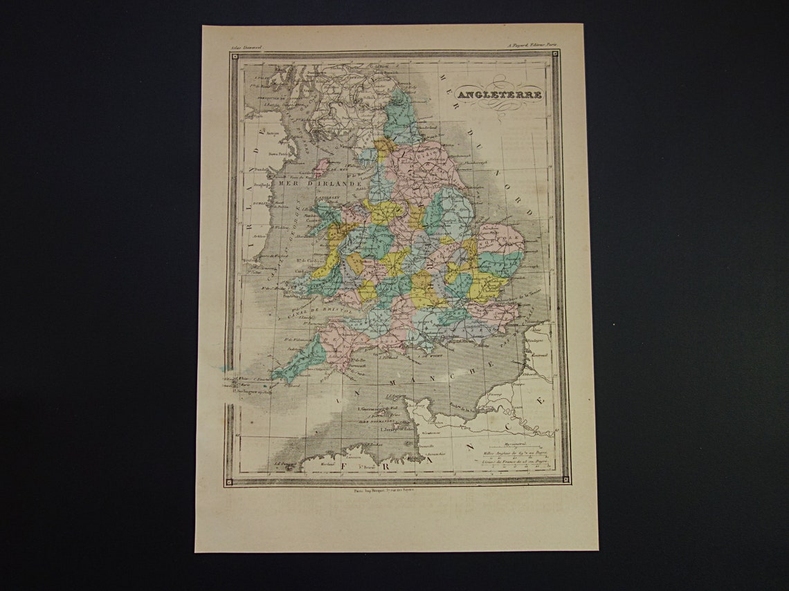 ENGLAND antique map of England and Wales 1878 original old | Etsy