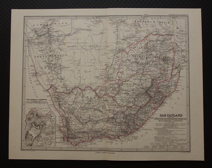 SOUTH AFRICA Map of Transvaal Republic 1881 Antique German Print About ...