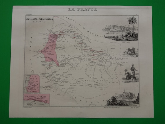 1880 Old Map of Senegal Hand-colored Antique Engraving - Etsy UK
