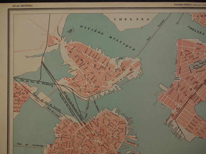 BOSTON Old Map of Boston 1877 Large Original Antique City Plan Print ...