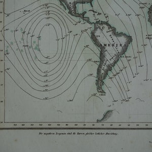 EARTH'S MAGNETIC FIELD Antique World Map Original 160+ Years Old ...