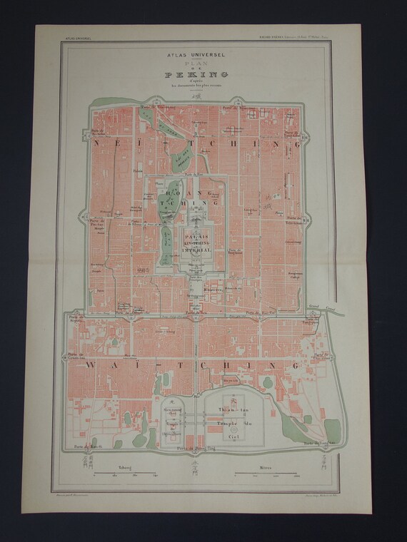 Old BEIJING Map Large 1896 Old City Plan of Beijing | Etsy