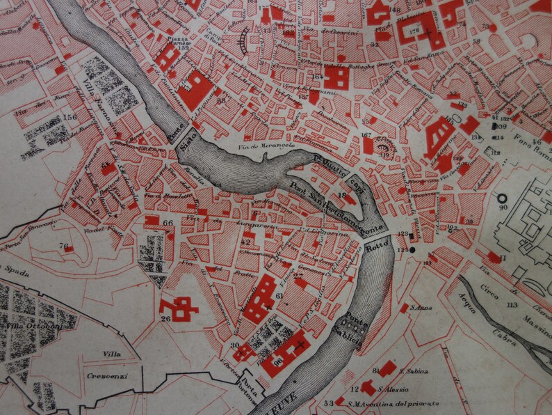 ROME large map of Rome antique city plan original 1877 old | Etsy