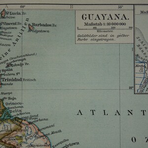 GUYANA Old Map of the Surinam British French Guiana Original 1905 ...