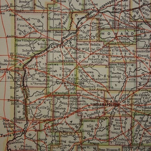 INDIANA Old Map 1881 Original Antique Print State of IN USA - Vintage ...