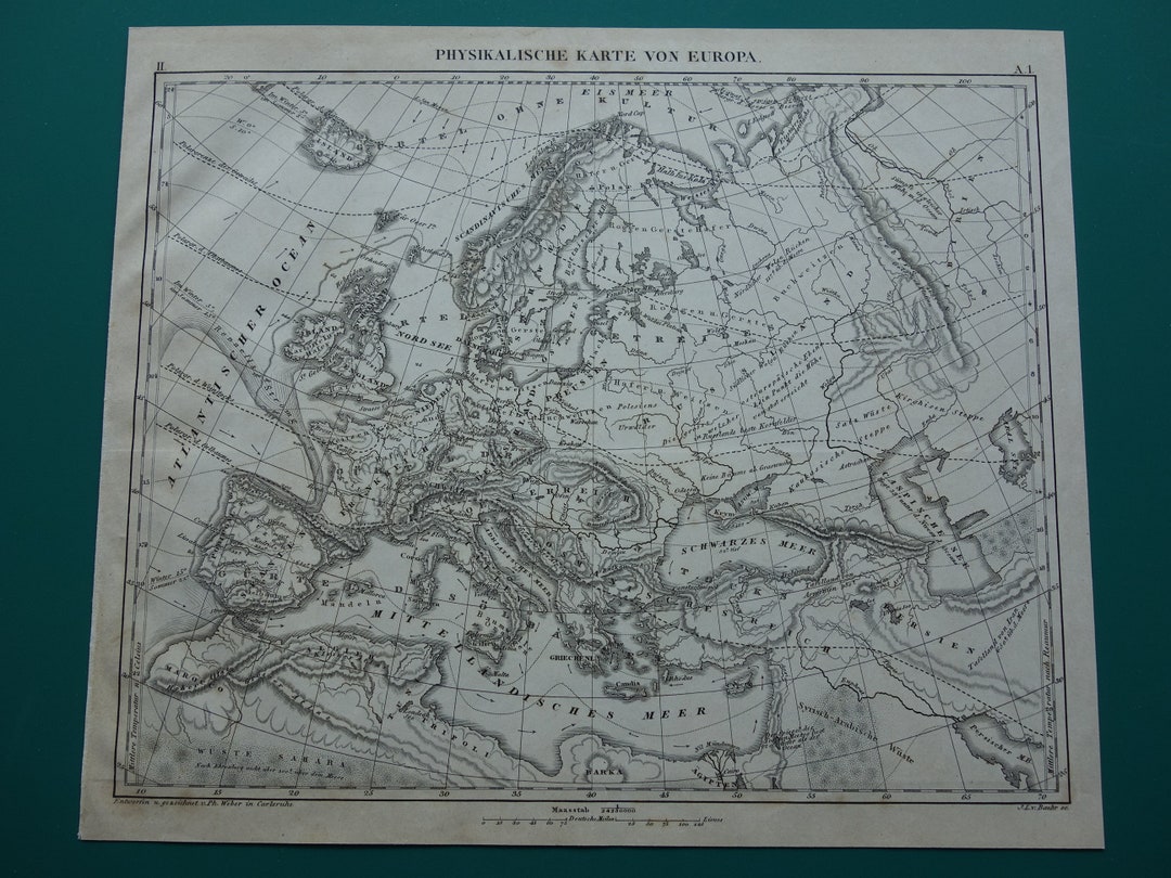 Old Map of EUROPE Original 1849 Antique Print of European Continent in ...