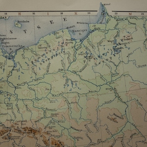 Old Height and River Map of Europe 1905 Original Antique Print Rivers ...