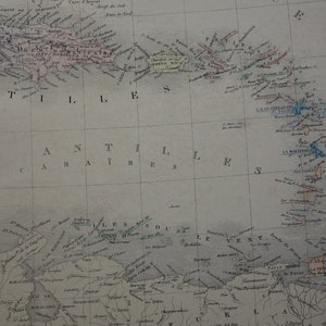 CARIBBEAN Old Map of Antilles 1876 LARGE Original Antique French Print ...