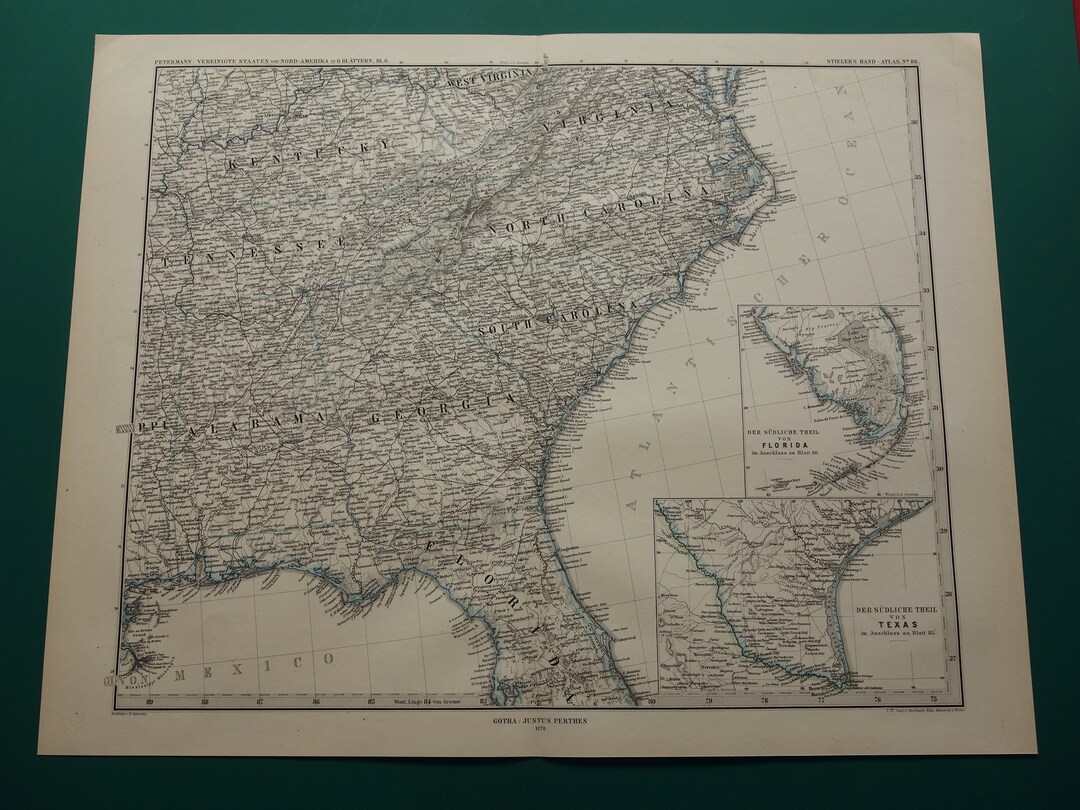 Vintage USA Map LARGE 1878 Original Old Antique Poster Print of US East ...
