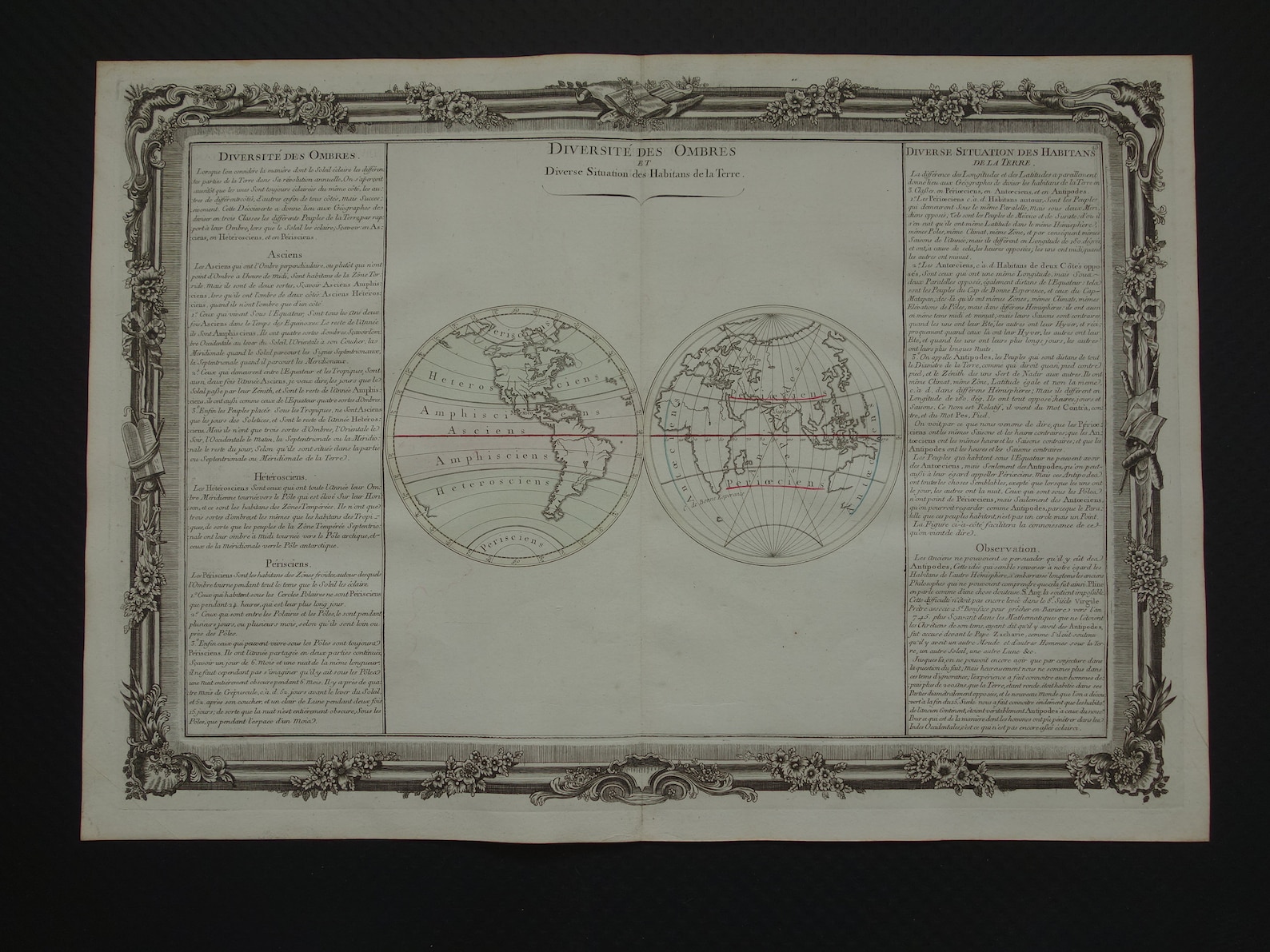 WORLDMAP Antique Map of the World About Sun/shadow 1761 Original French ...