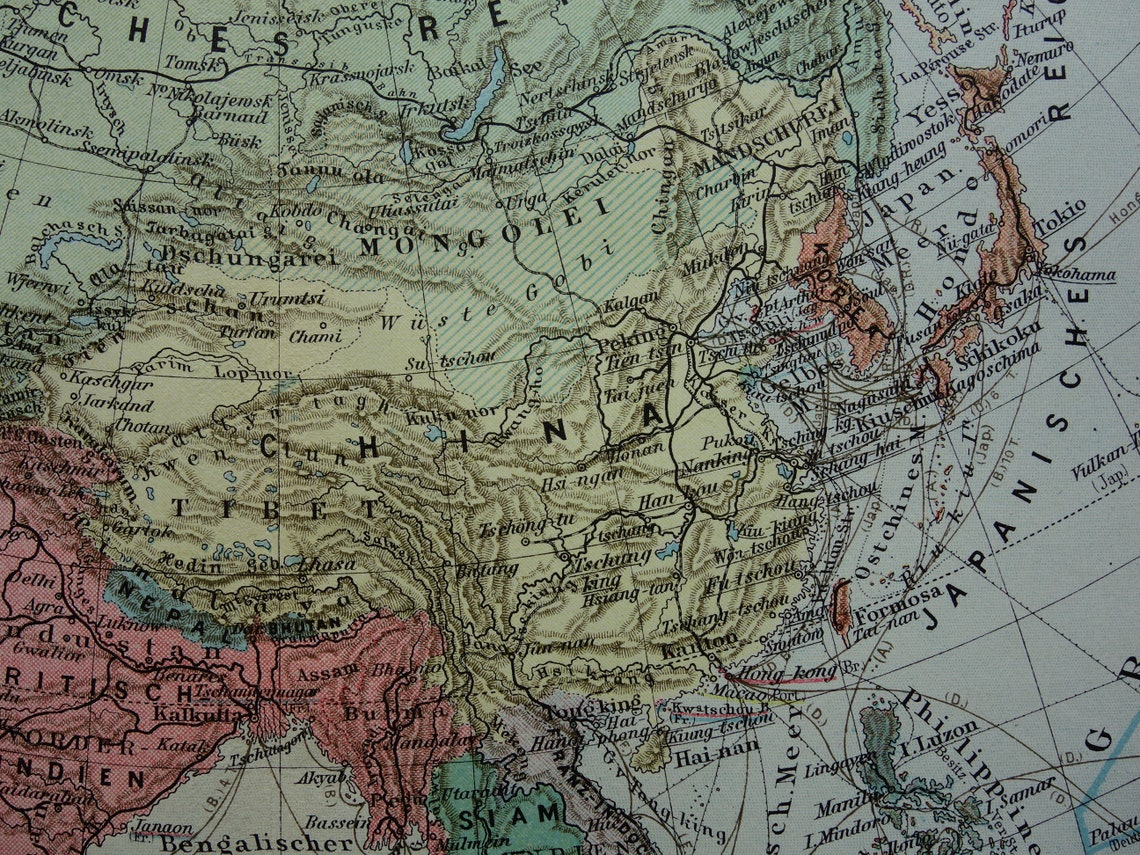 100 Years Old Map of Asia Original 1913 Antique Print About | Etsy