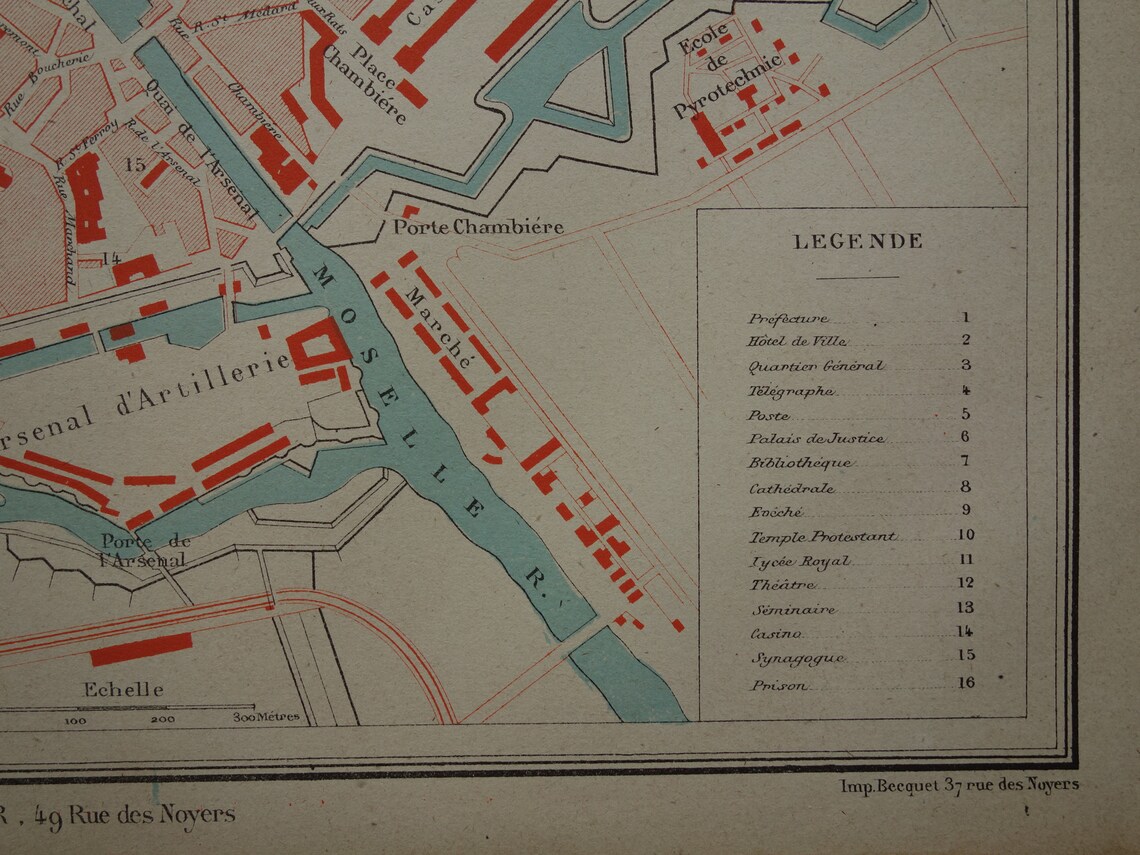 1879 METZ Old Map of Metz France - Lovely Original Antique City Plan ...