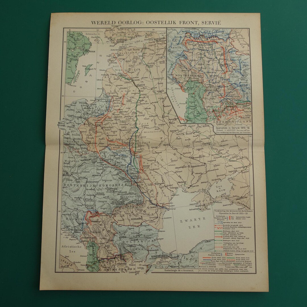 WWI Old Military Map Eastern Front 1938 Original Vintage Print World ...