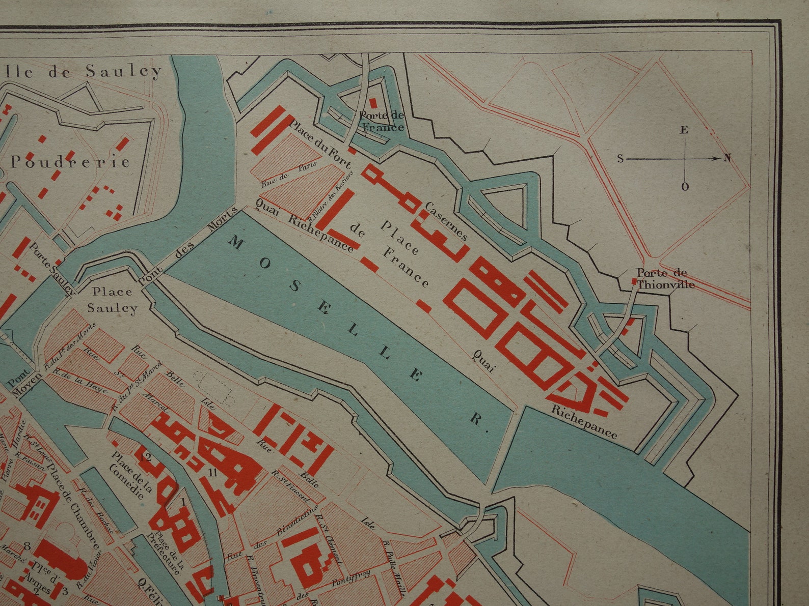 1879 METZ Old Map of Metz France - Lovely Original Antique City Plan ...