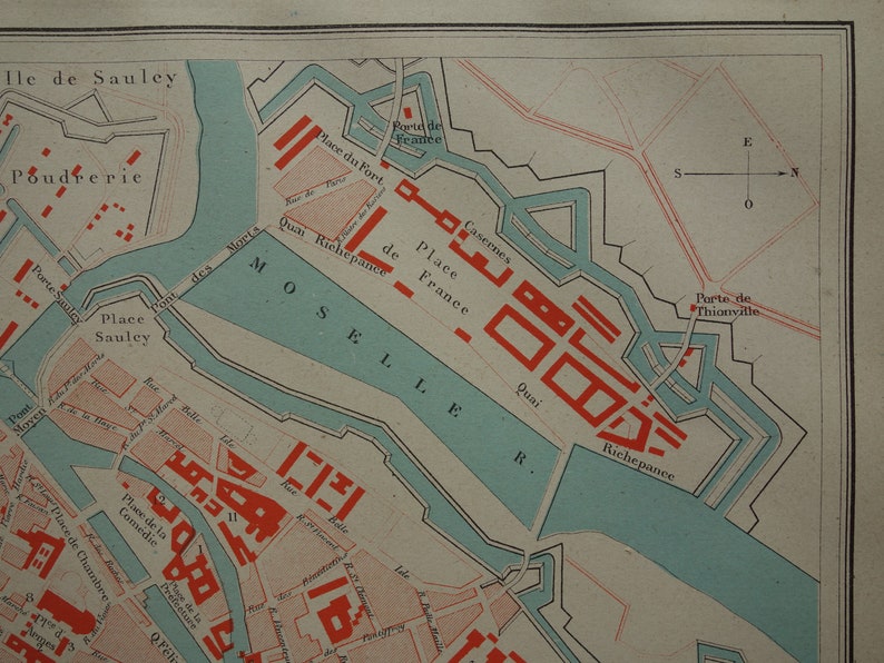 1879 METZ Old Map of Metz France - Lovely Original Antique City Plan ...