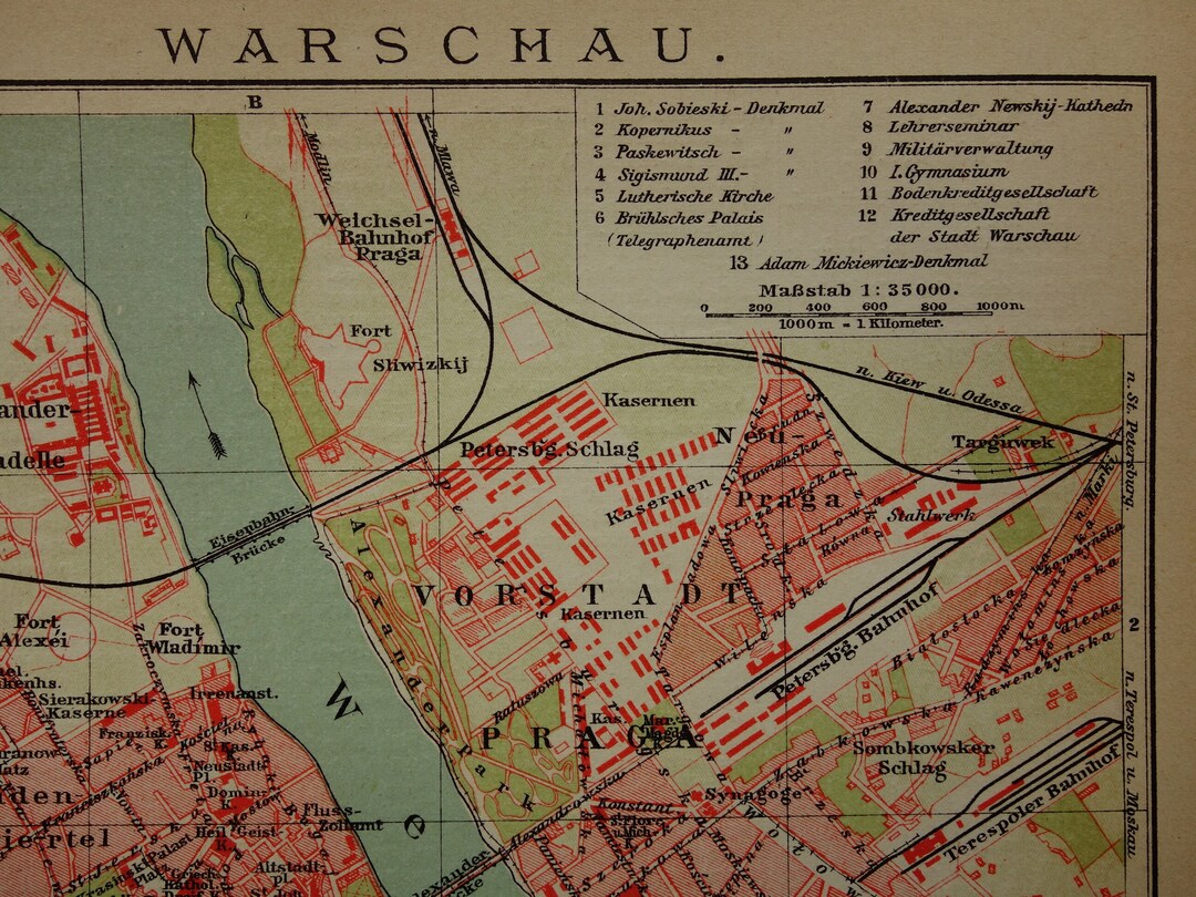 WARSAW Old Map 1904 Original Antique City Plan of Warsaw Poland ...