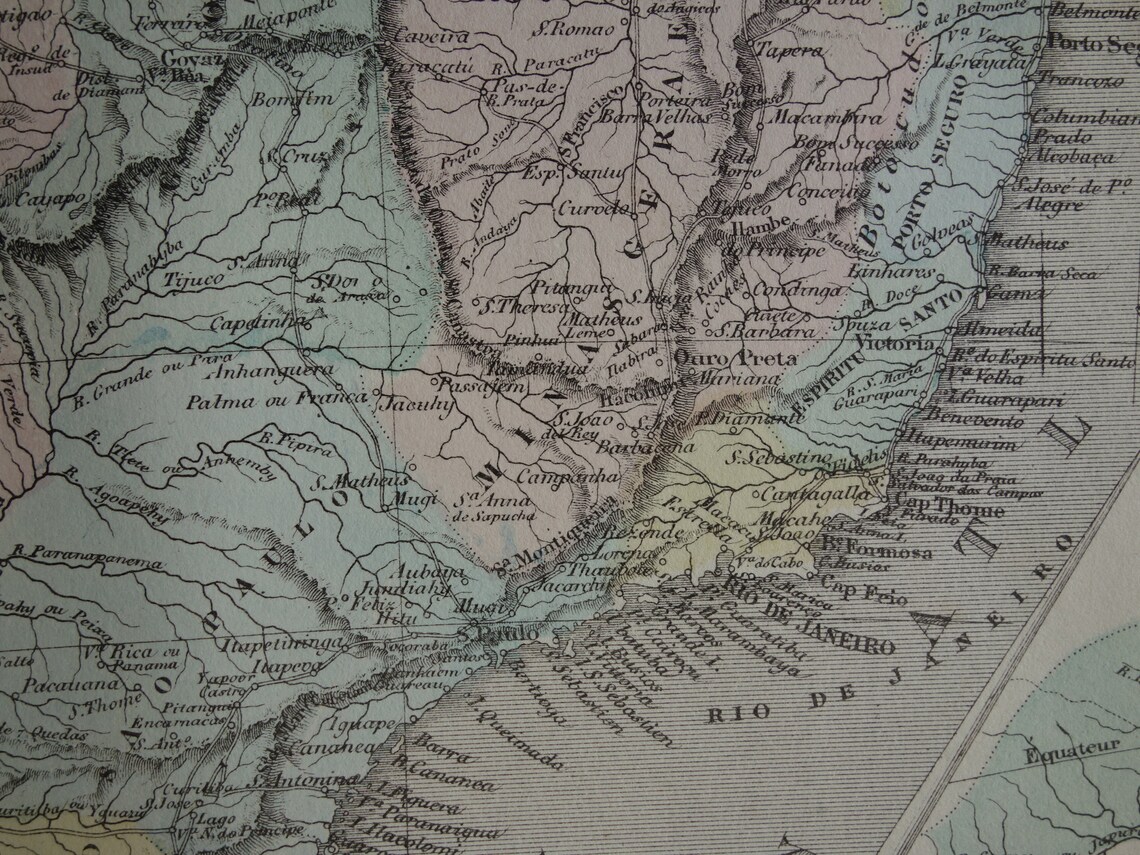 BRAZIL Old Map of Brazil 1858 Original Antique French Hand - Etsy
