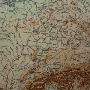Old Height and River Map of Europe 1905 Original Antique Print Rivers ...