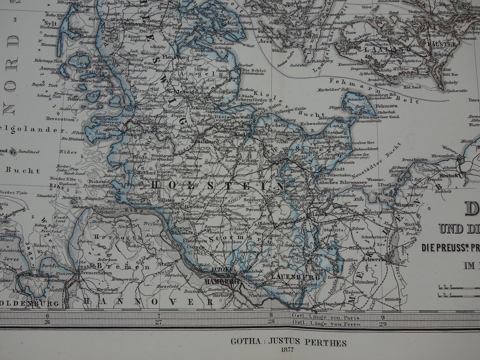 DENMARK Old Map of Denmark and Holstein 1877 Original Large - Etsy