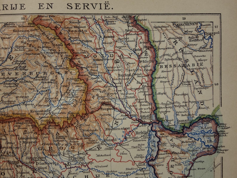 Romania Old Map - Original 1910 Antique Dutch Detailed Print of R ...