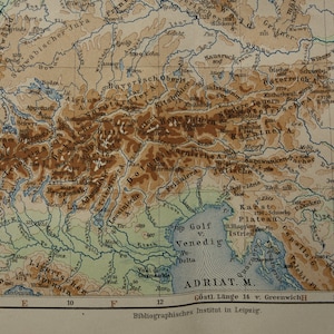 Old Height and River Map of Europe 1905 Original Antique Print Rivers ...