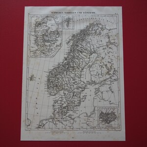Antique Map of Norway Sweden and Denmark Original 175+ Years Old German ...